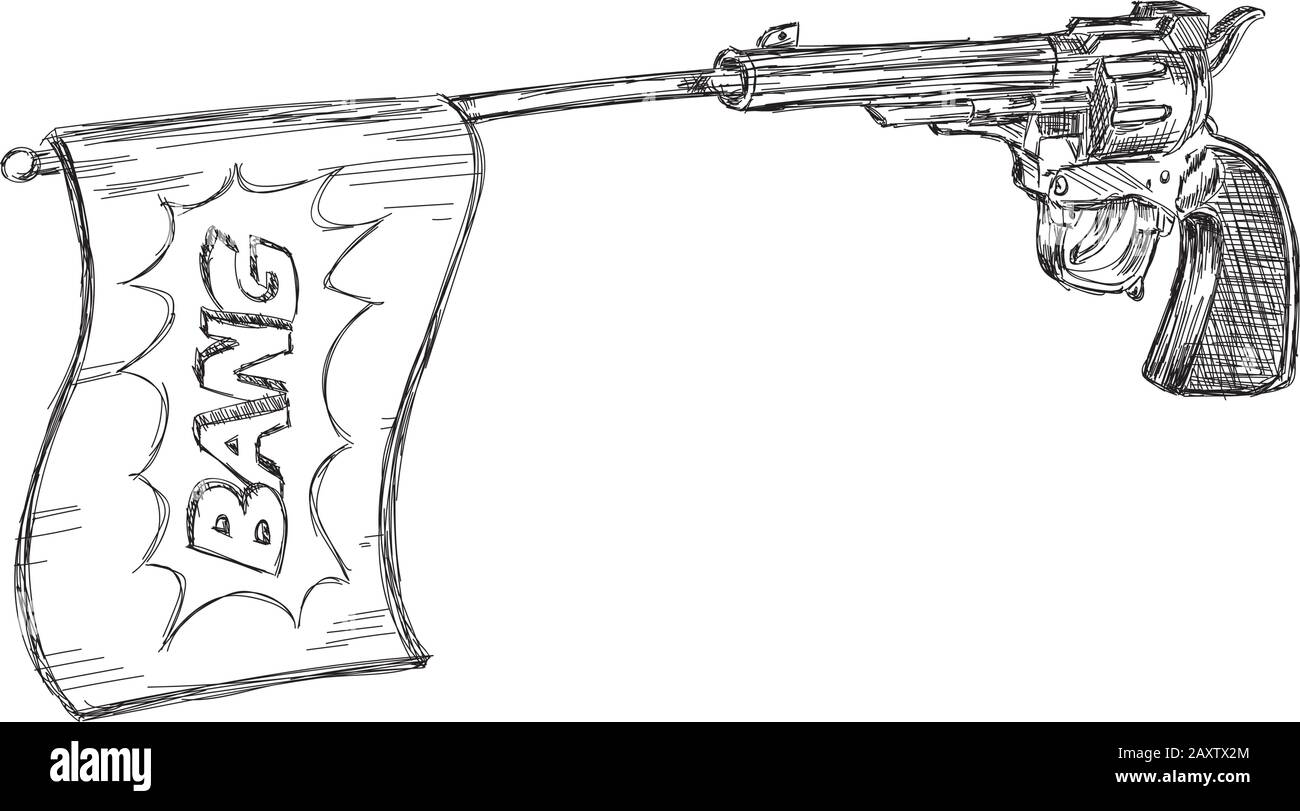 Vintage / Old Revolver Gun with Bang Flag Vector Illustration Stock ...