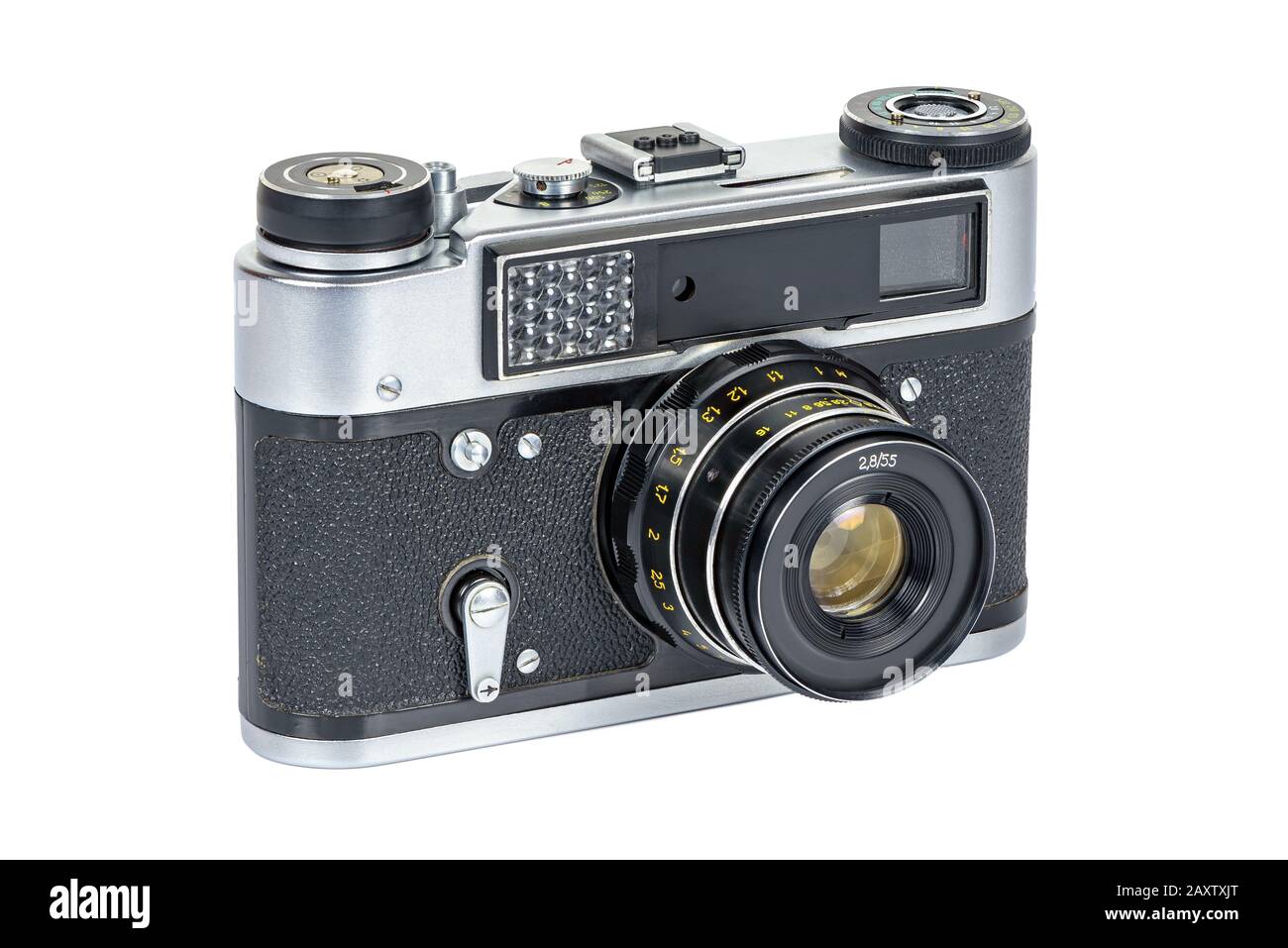 Front view of vintage analog camera isolated on white background with ...