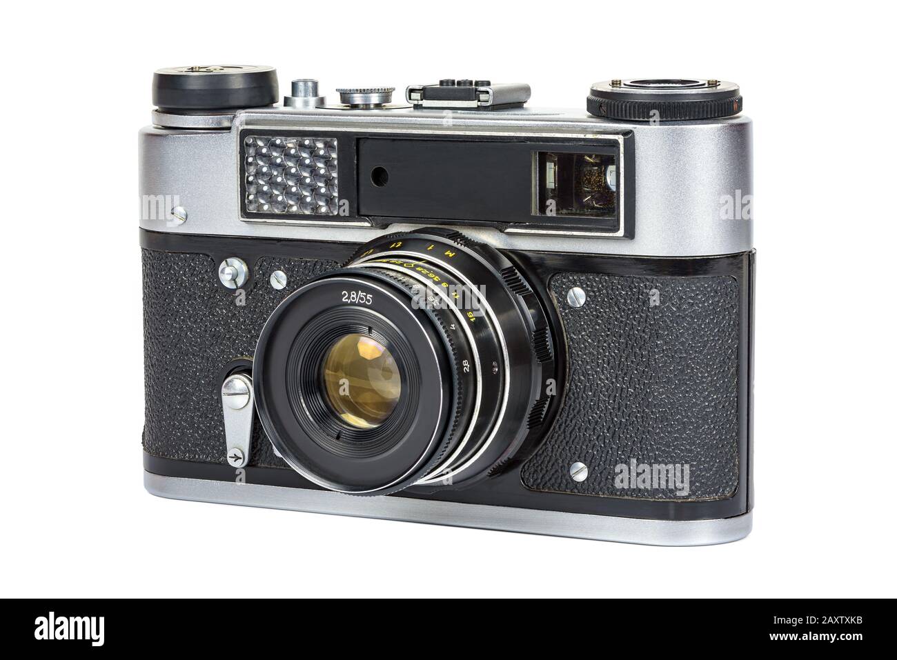 Front view of vintage analog camera isolated on white background with ...