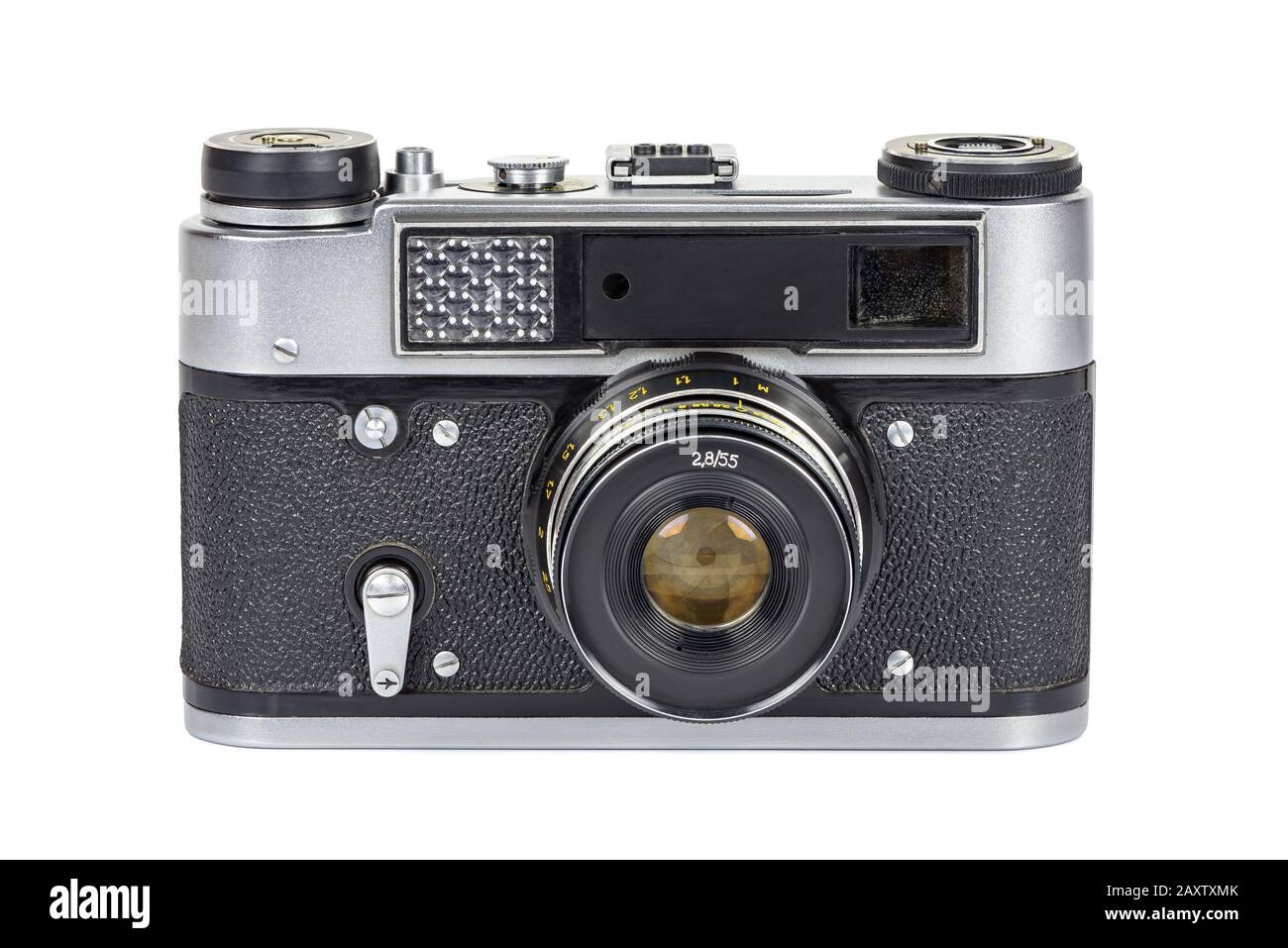 Front view of vintage analog camera isolated on white background with ...