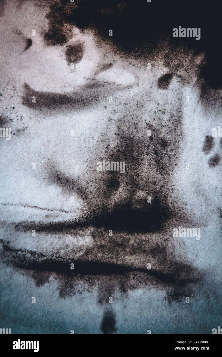 Black Ink Spread and Absorbed Over White Close-up Paper. Abstract ...