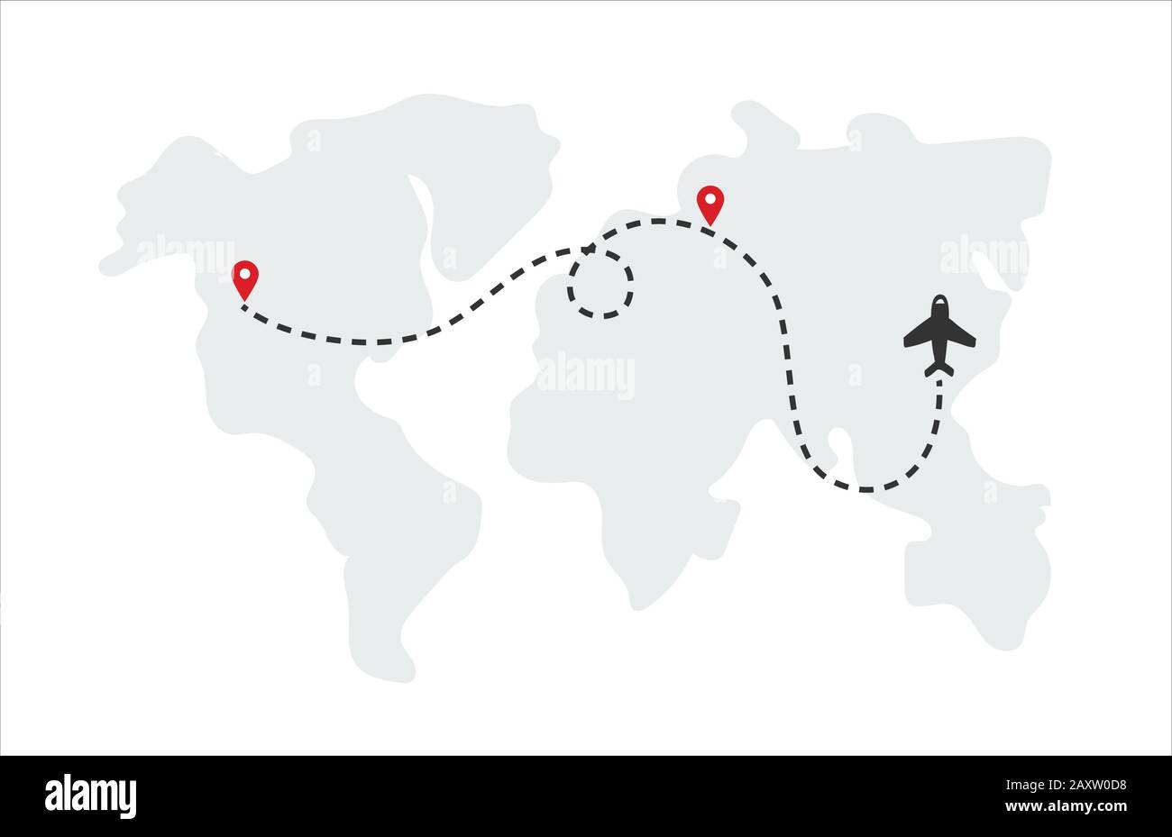 World map with airplane, flight routes and pins. Vector Stock Vector ...