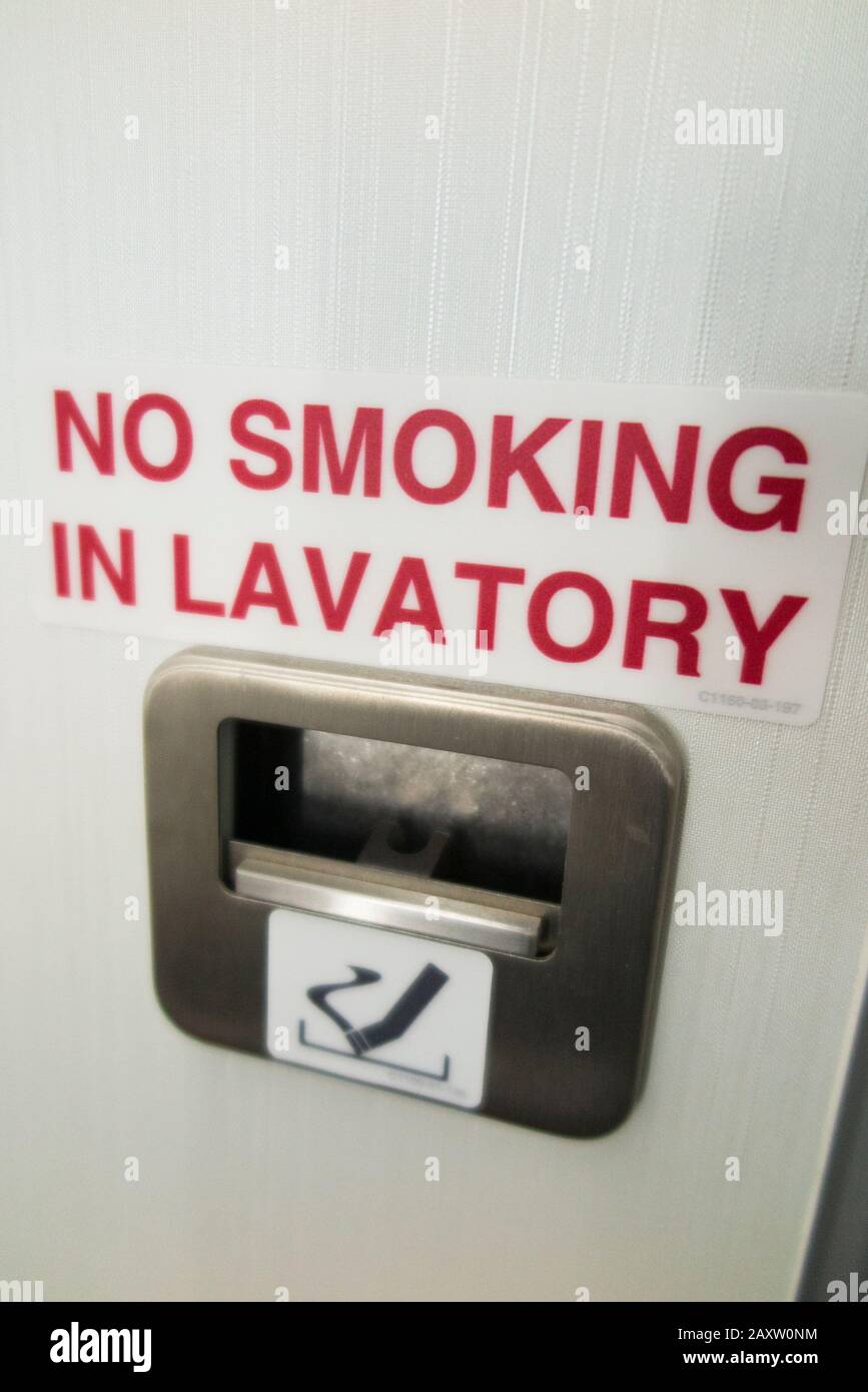 Ash tray / ashtray and No Smoking sign in toilet / loo / lavatory / WC ...