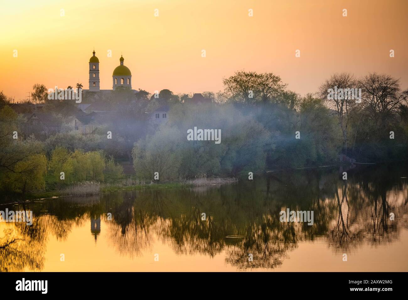 Landscape church river fog hi-res stock photography and images - Alamy