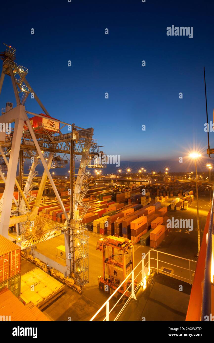 View from the bridge of a container Ship at night Stock Photo - Alamy