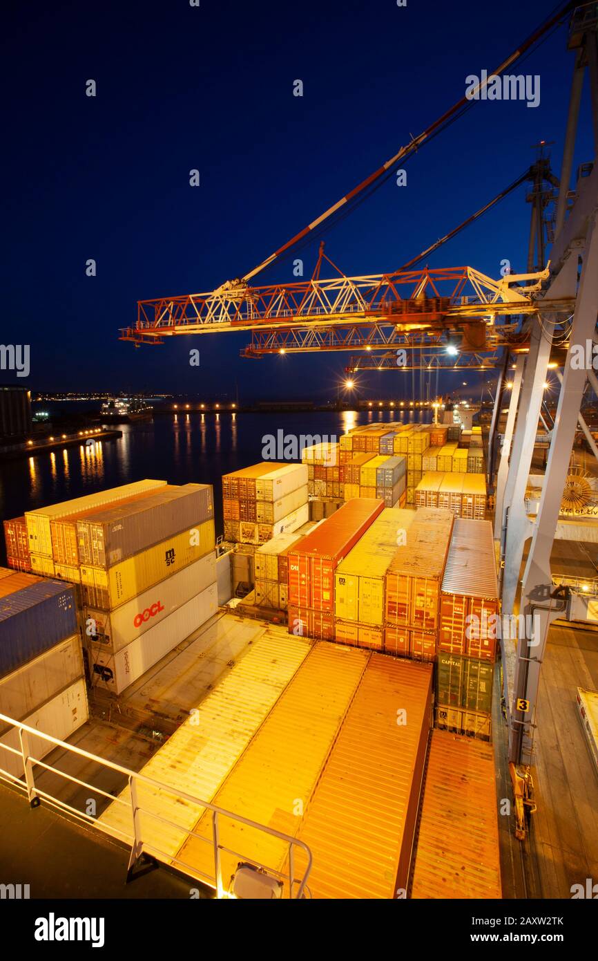View from the bridge of a container Ship at night Stock Photo - Alamy