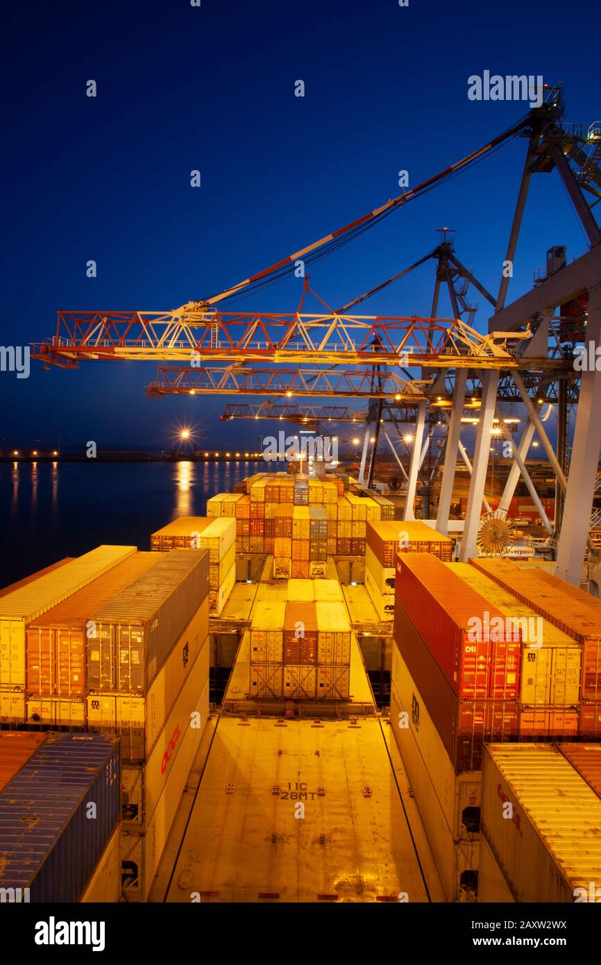 View from the bridge of a container Ship at night Stock Photo - Alamy
