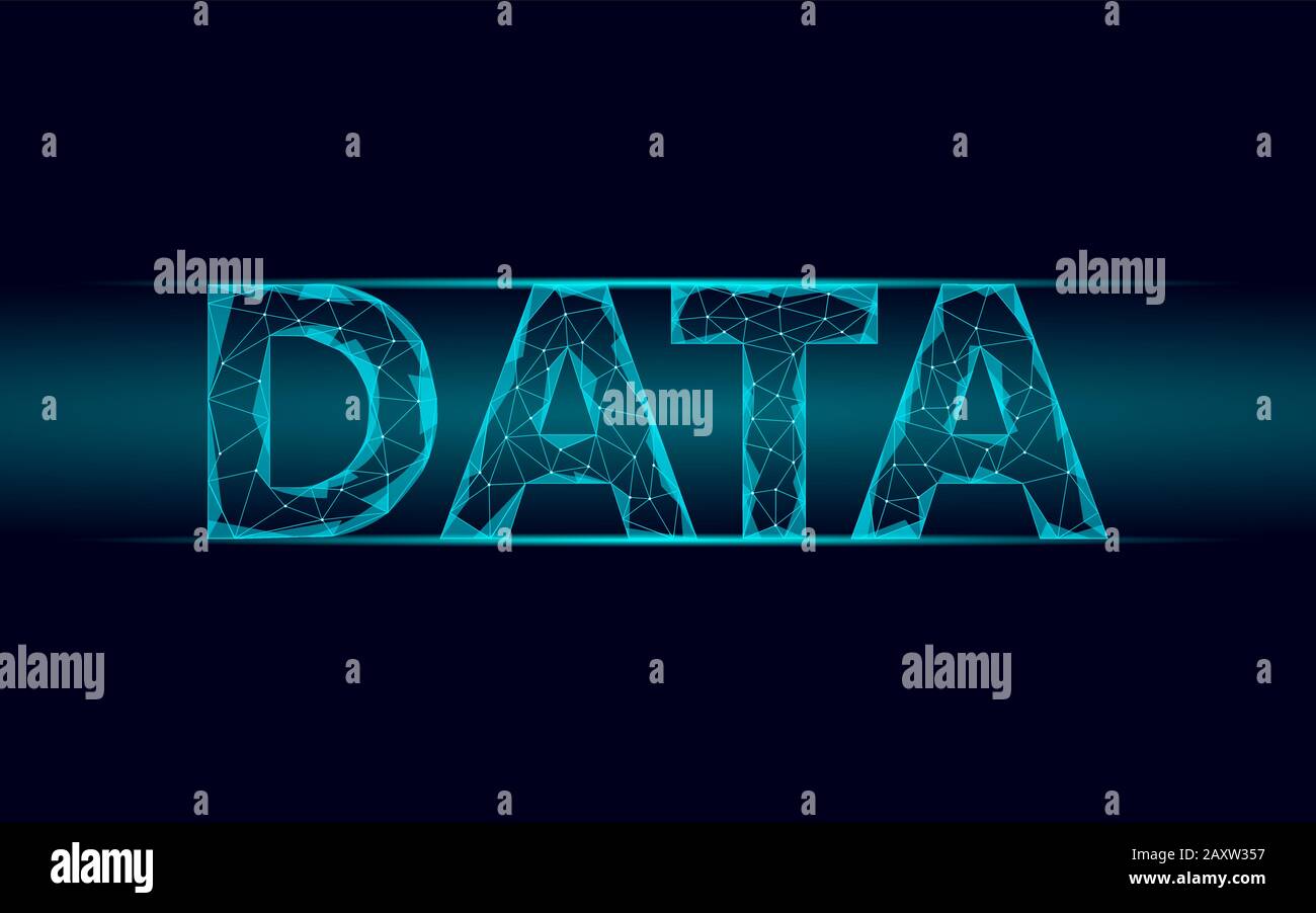 Data lettering 3D glowing geometric inscription. Digital computing ...