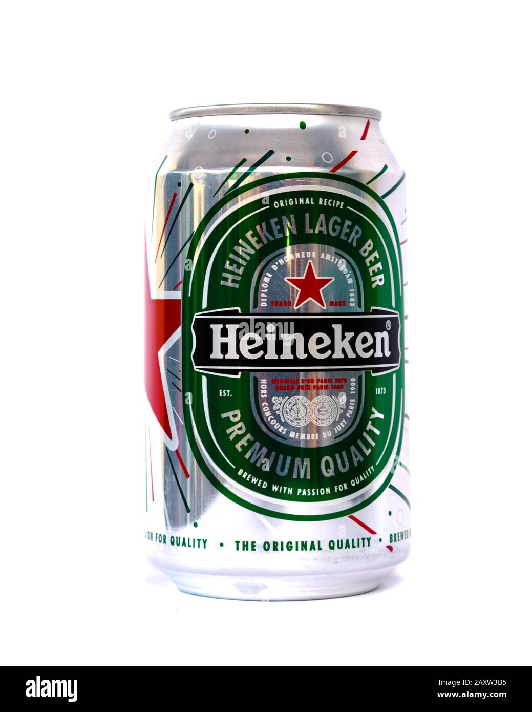 Aluminum can of Heineken Beer isolated on white background Stock Photo ...