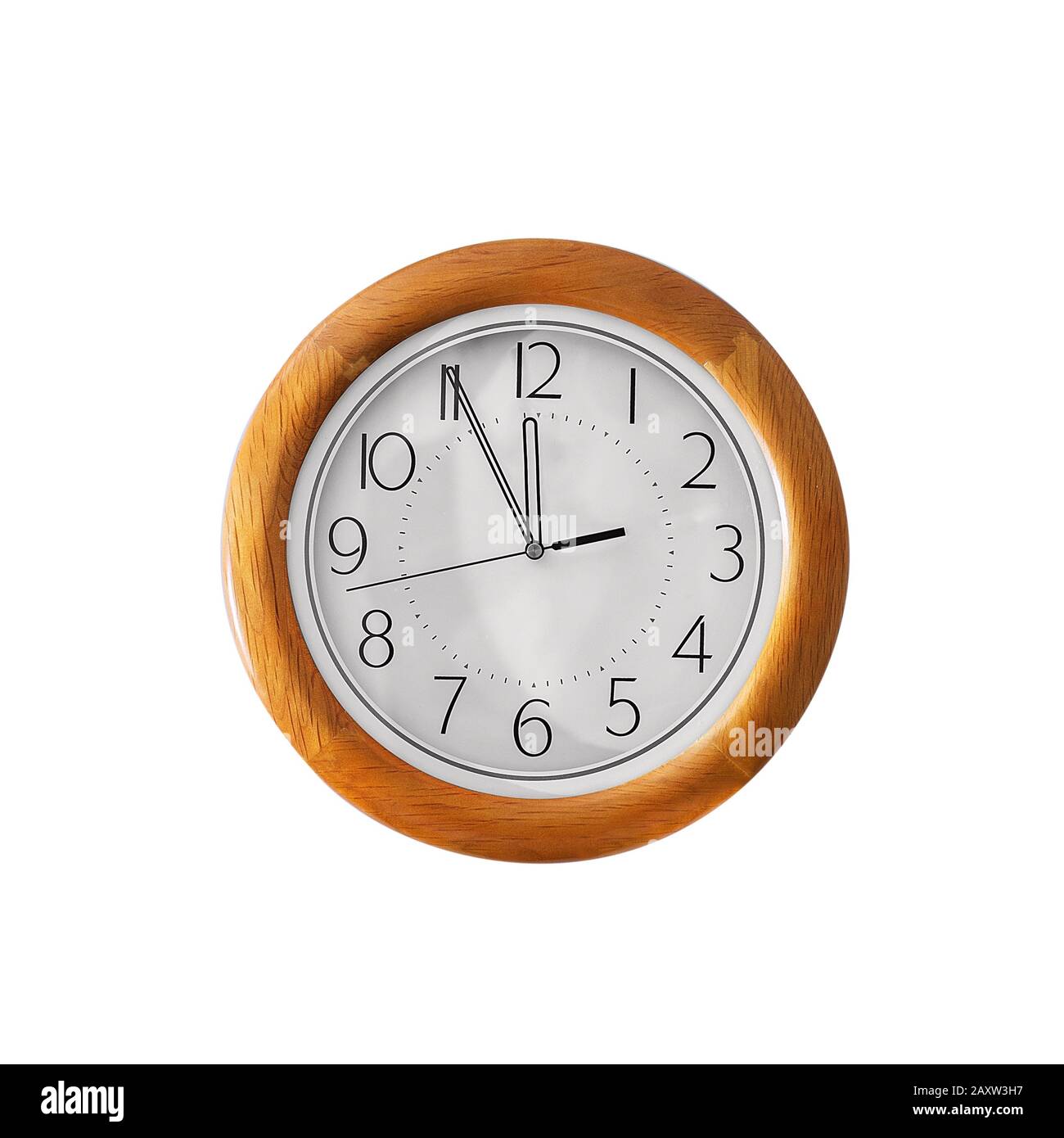 Wall clock isolated on white background. Vintage circle clock wooden ...