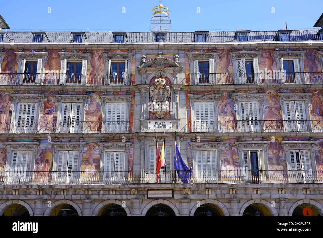 MADRID, SPAIN -21 JUN 2019- View of the Plaza Mayor (main square ...