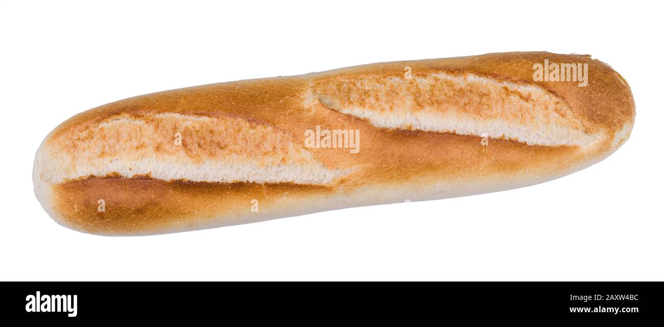 Single baked baguette. Whole loaf of crispy French bread isolated on ...