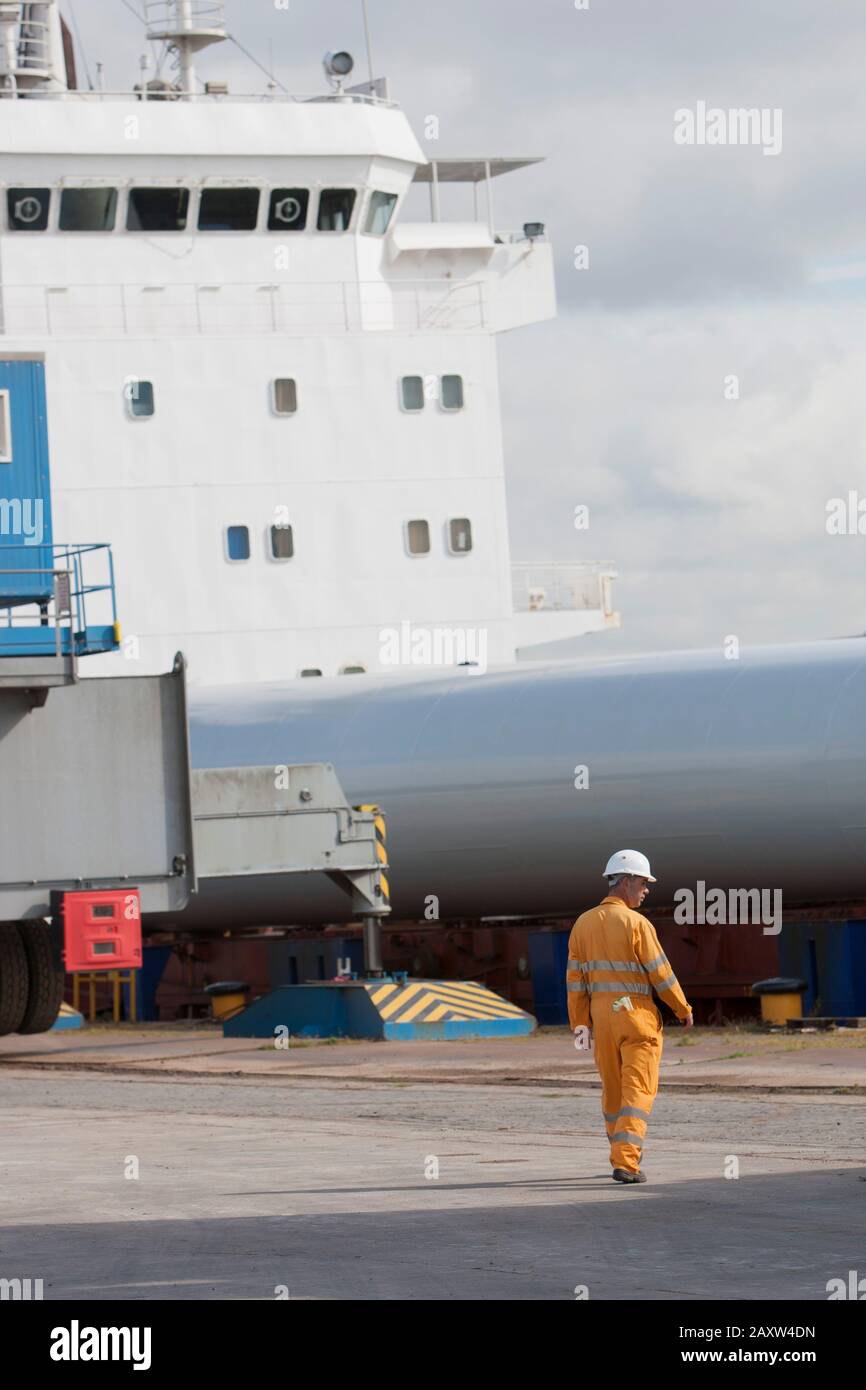 Siemens Wind turbine tower shaft in transit by ship Stock Photo - Alamy