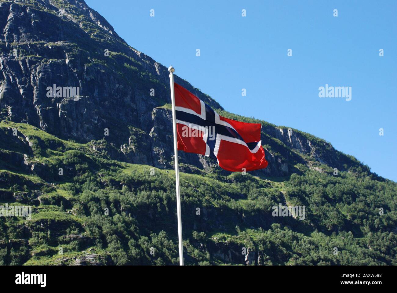 Norwegian Flag in Fjord Stock Photo - Alamy
