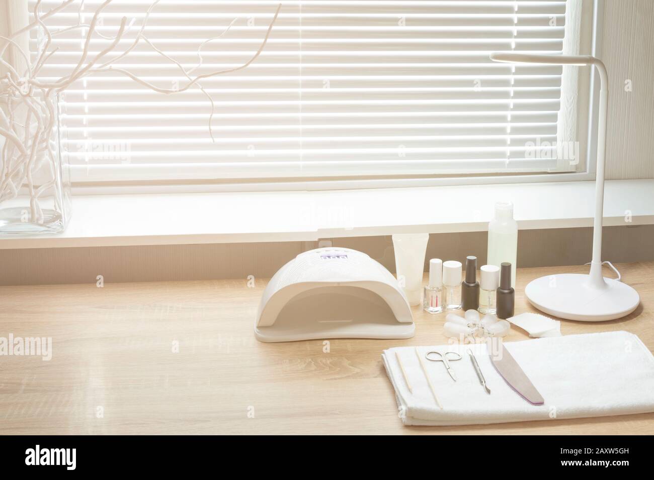 Interior of empty modern nail work place. Work places for masters of ...