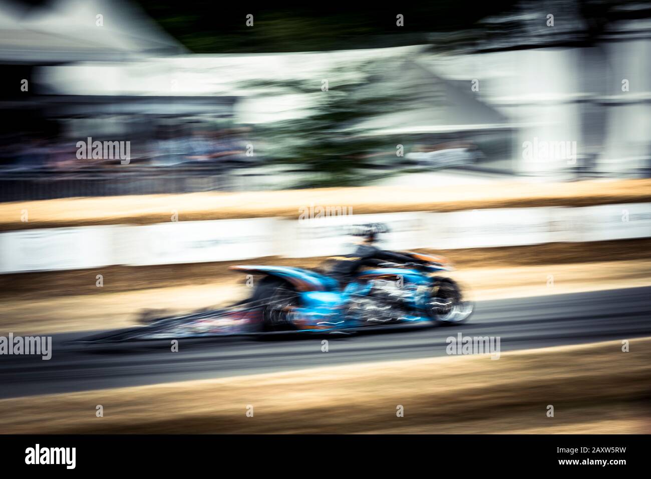 Ian King riding a 2018 Puma Gulf dragster at the 2018 Goodwood Festival ...