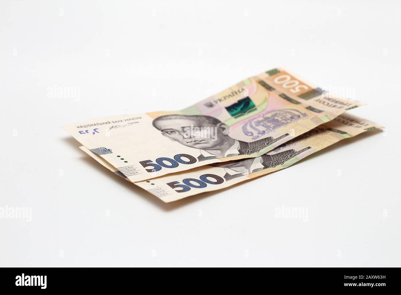 Two new banknotes in denominations of 500 Ukrainian hryvnias isolated ...