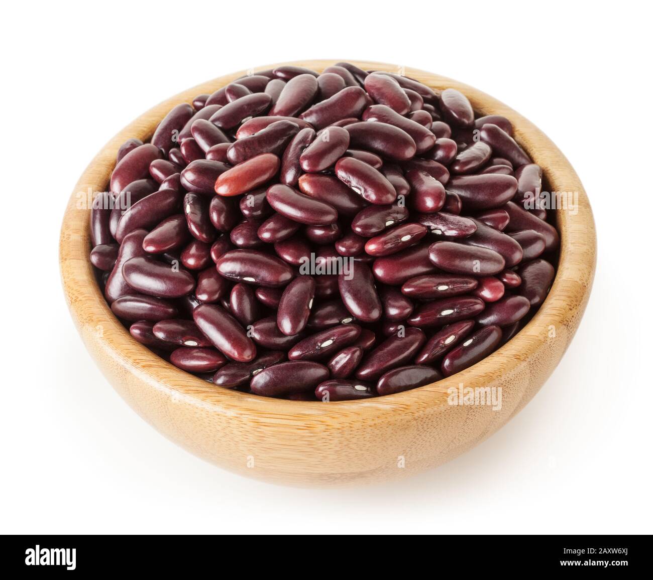 Uncooked red kidney beans in wooden bowl isolated on white background ...