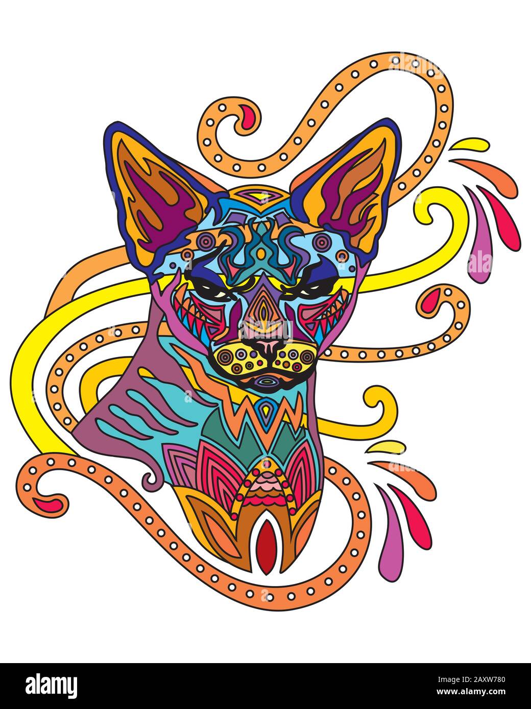 Colorful abstract doodle ornamental portrait of sphinx cat. Decorative ...