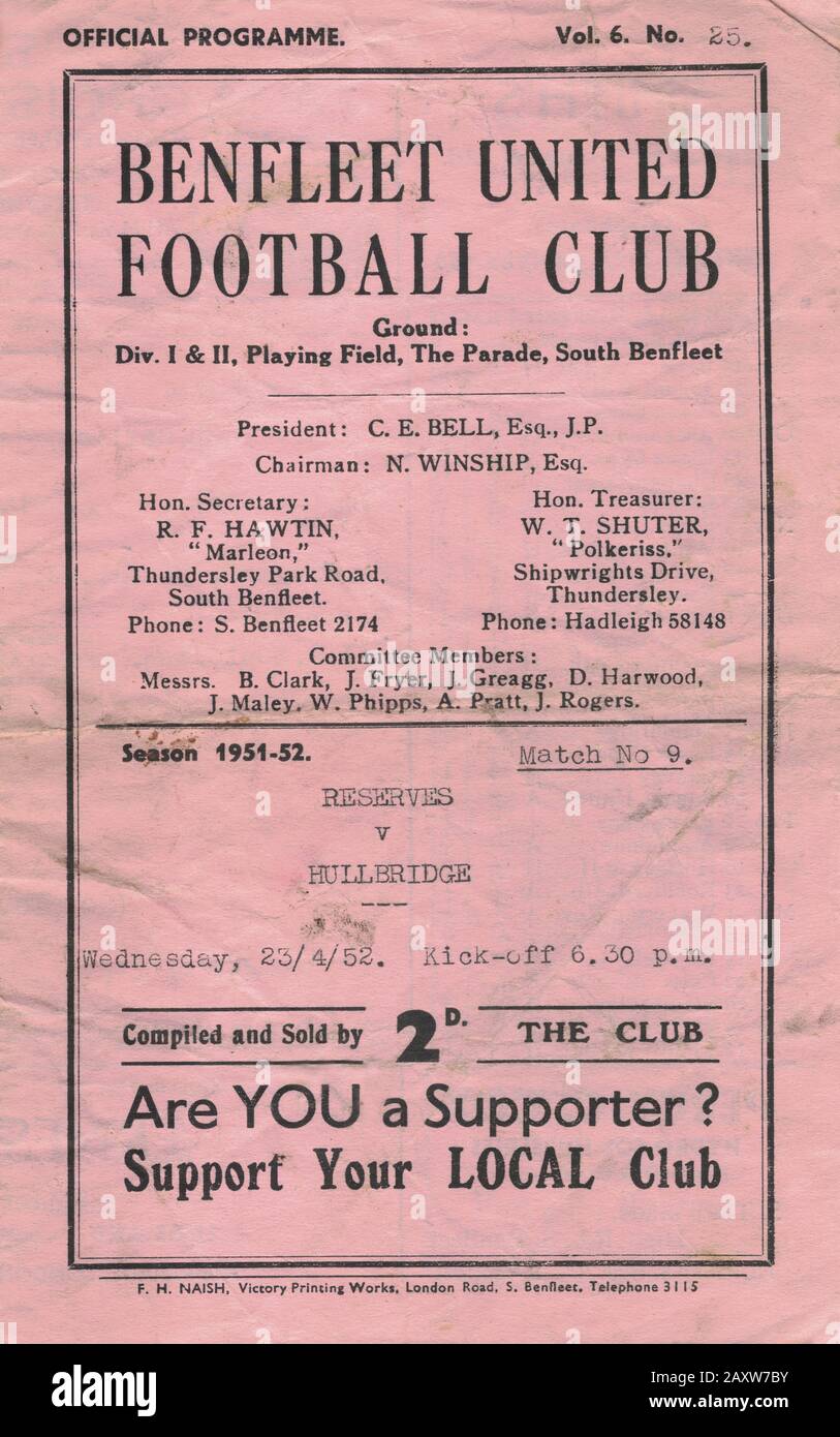 Benfleet United Football Club 1951-1952 Stock Photo - Alamy