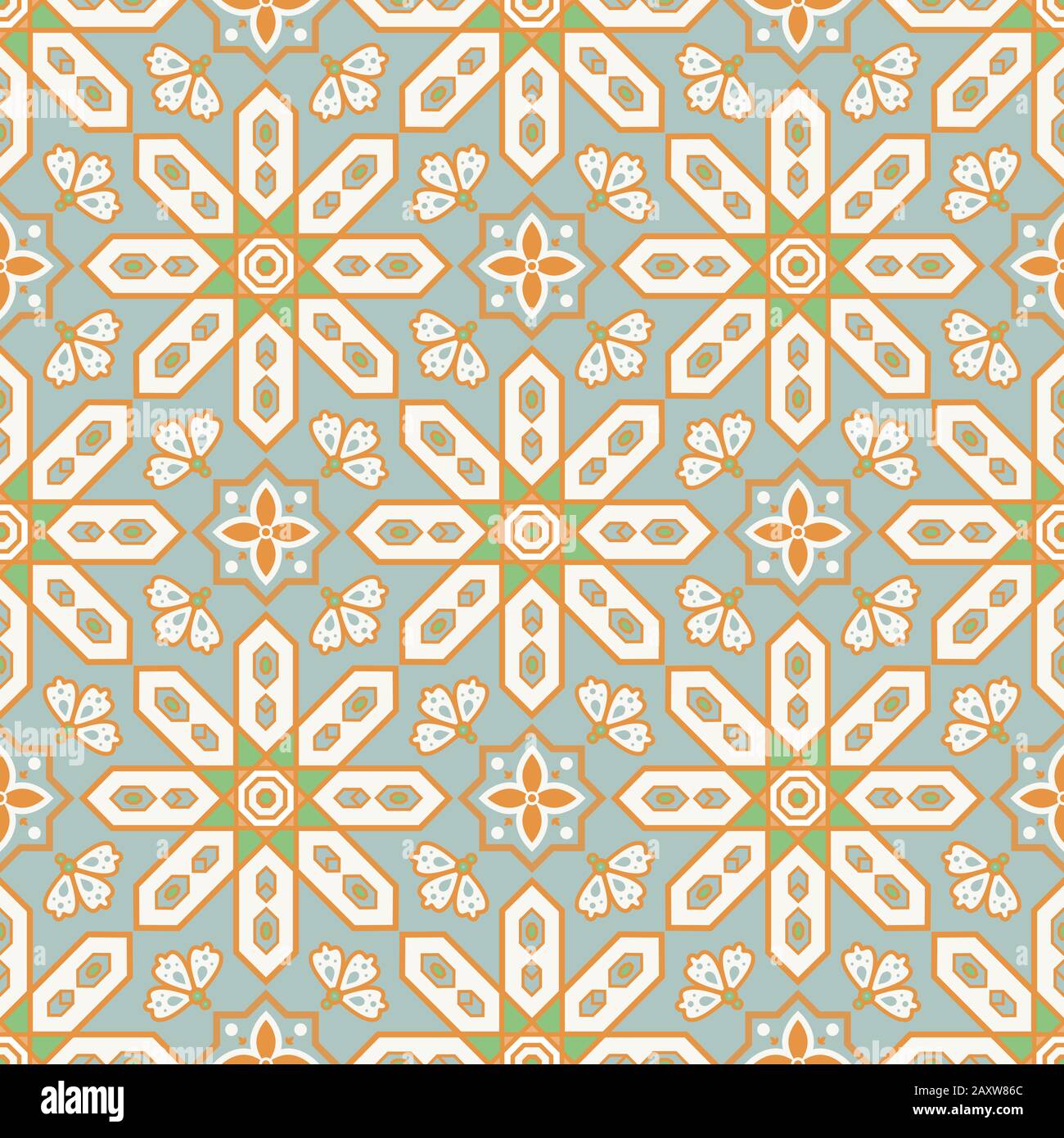 Arabic style tile seamless pattern. Moroccan ceramic tiles design pastel blue gold colors Stock ...