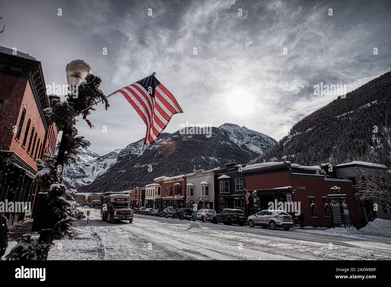 Ouray, Colorado - January 14, 2020: Telluride main street town scenic ...