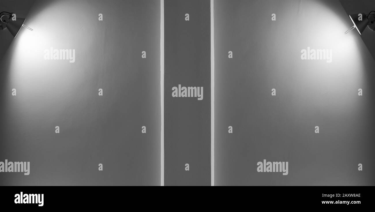 Abstract white wall background with column and side spot lights ...