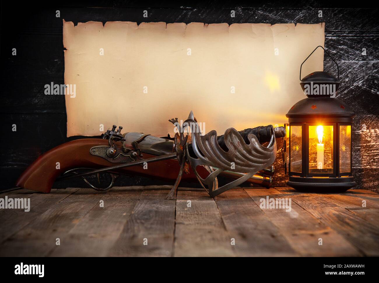 candle scroll sword Stock Photo - Alamy