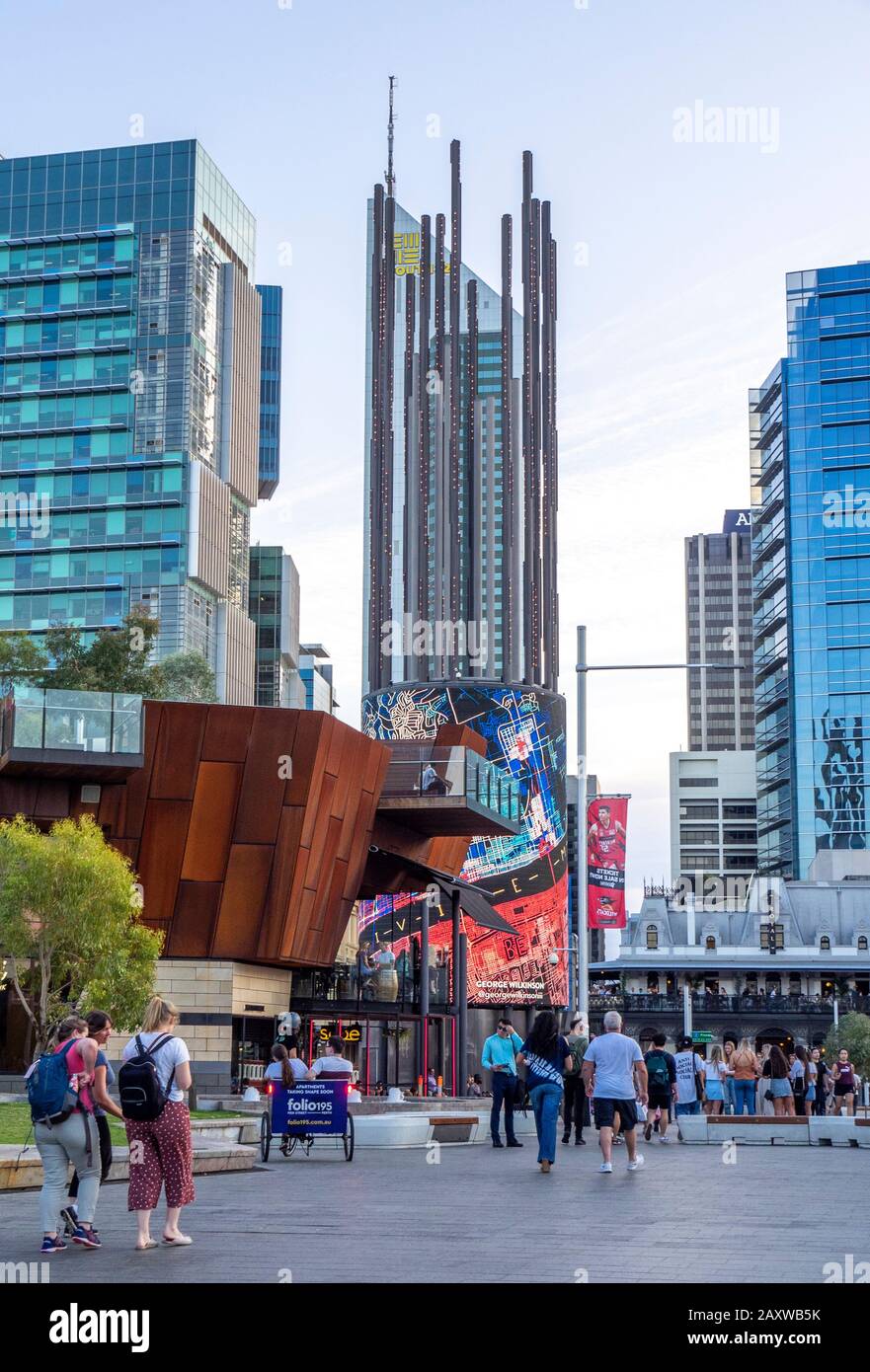 People walking through Yagan Square, digital tower screen, one40william ...