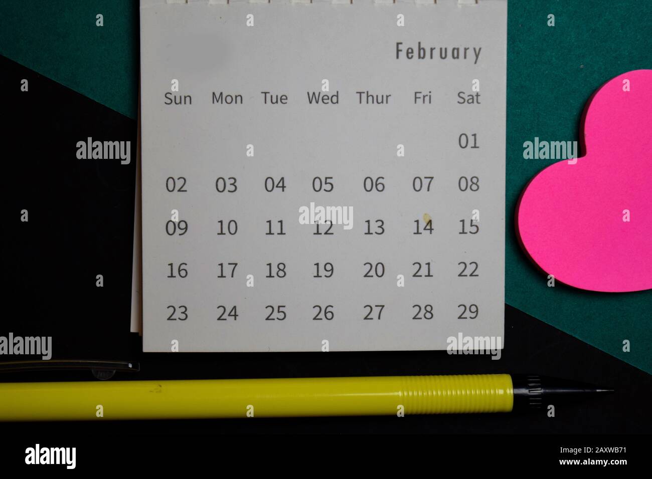 Top view February monthly Calendar isolated on office desk Stock Photo ...