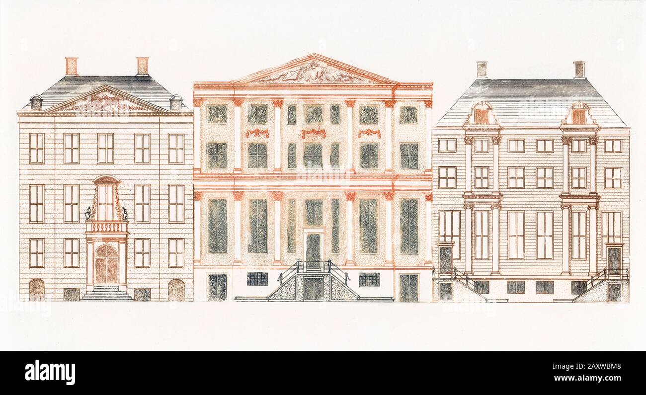Vintage architectural illustration of a building in Amsterdam, ideal ...