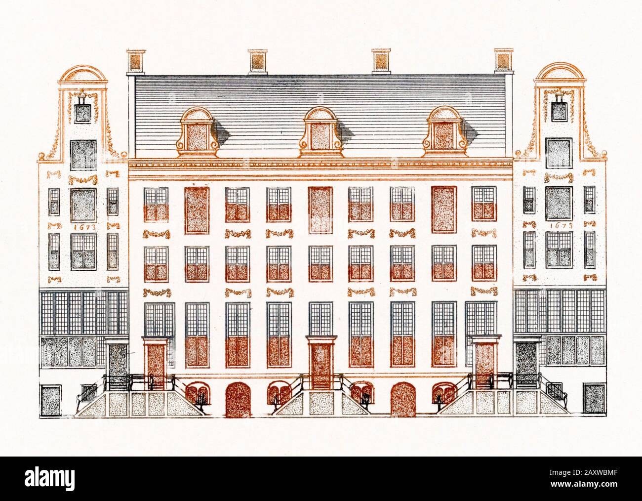 Vintage architectural illustration of a building in Amsterdam, ideal ...