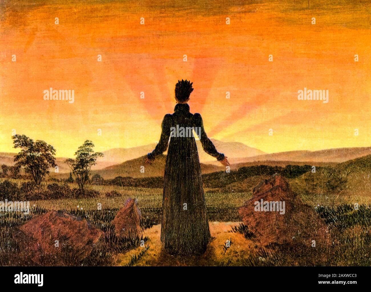 Caspar David Friedrich, painting, Woman before the Rising Sun (Woman ...
