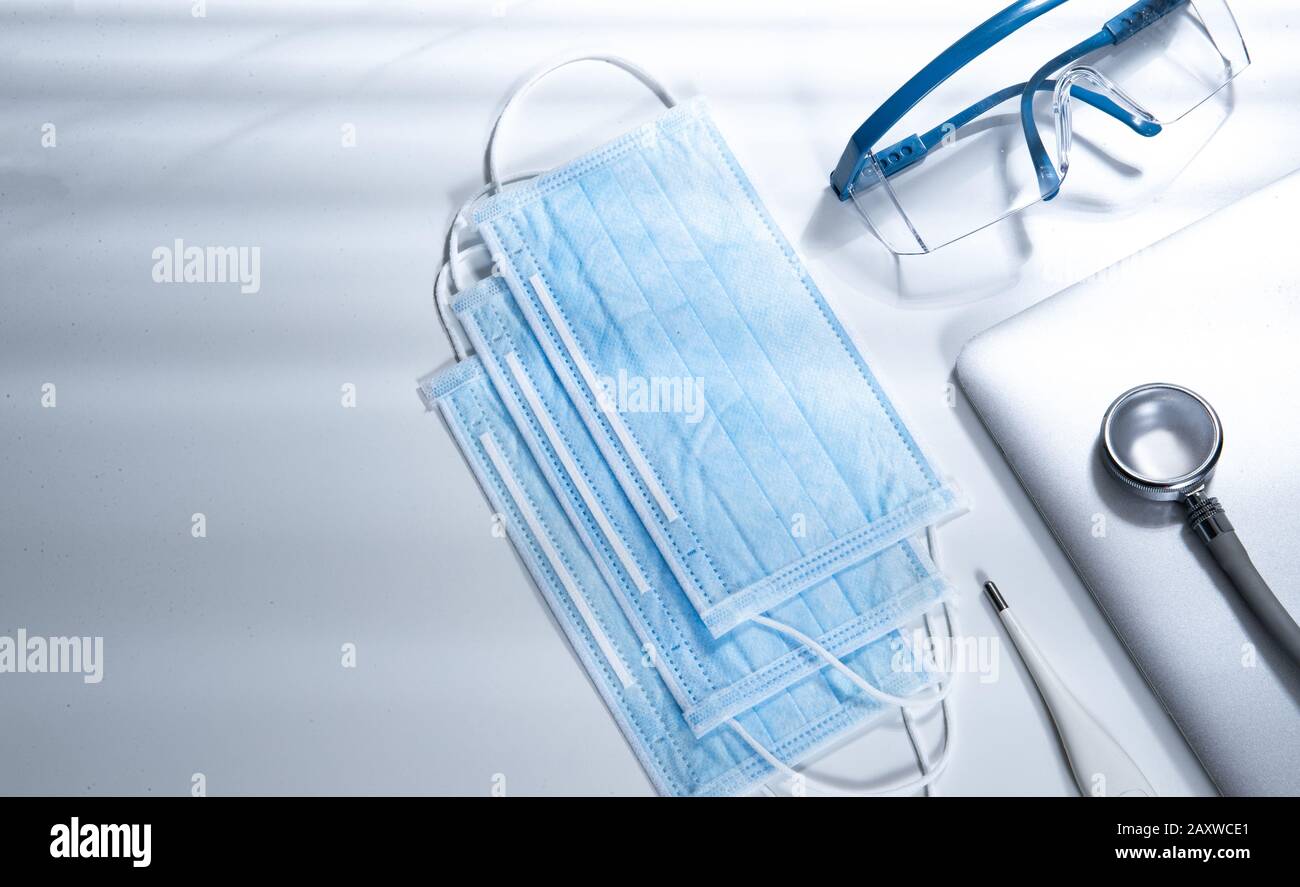 Disposable surgical masks and other medical products Stock Photo - Alamy