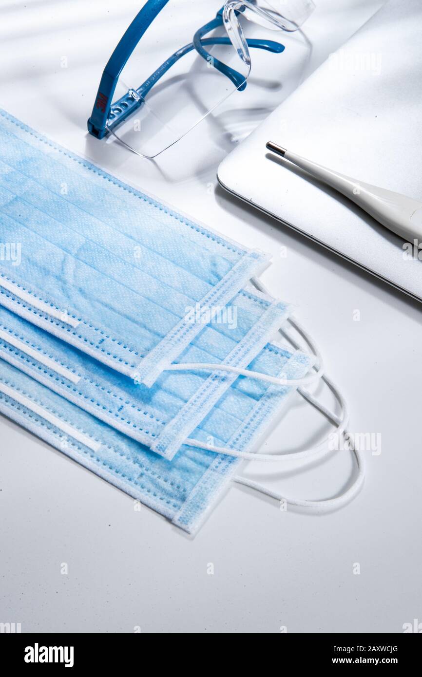 Disposable surgical masks and other medical products Stock Photo - Alamy