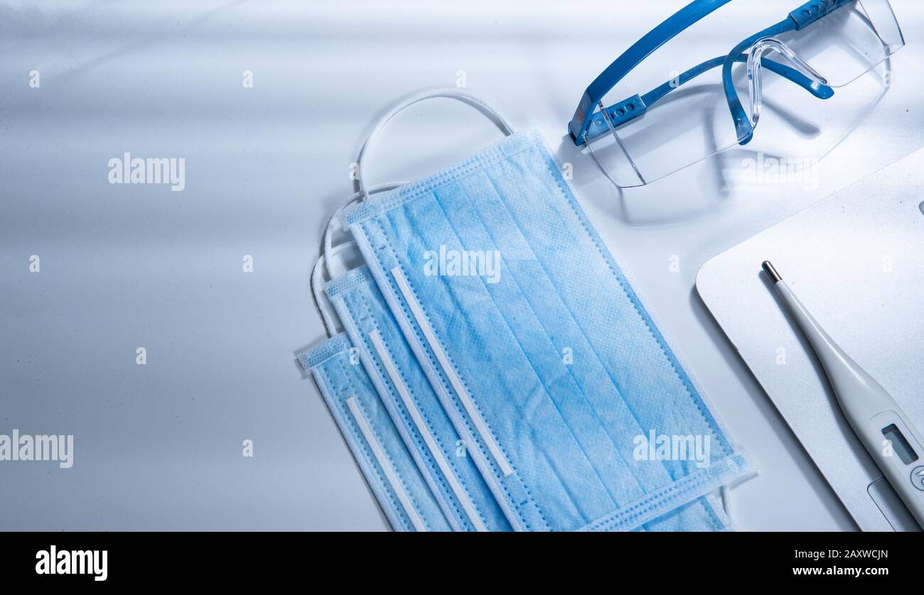 Disposable surgical masks and other medical products Stock Photo - Alamy