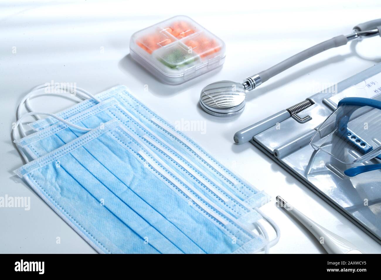 Disposable surgical masks and other medical products Stock Photo - Alamy