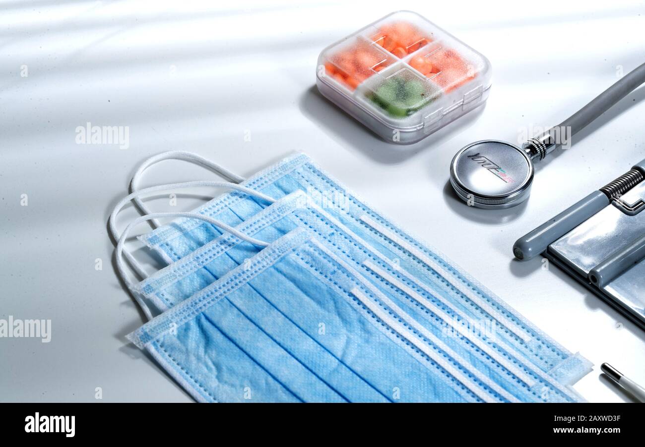 Disposable surgical masks and other medical products Stock Photo - Alamy