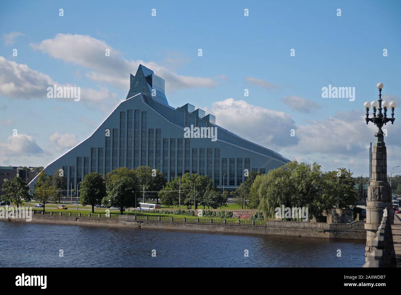 The impressive modern Riga library on the river Stock Photo - Alamy