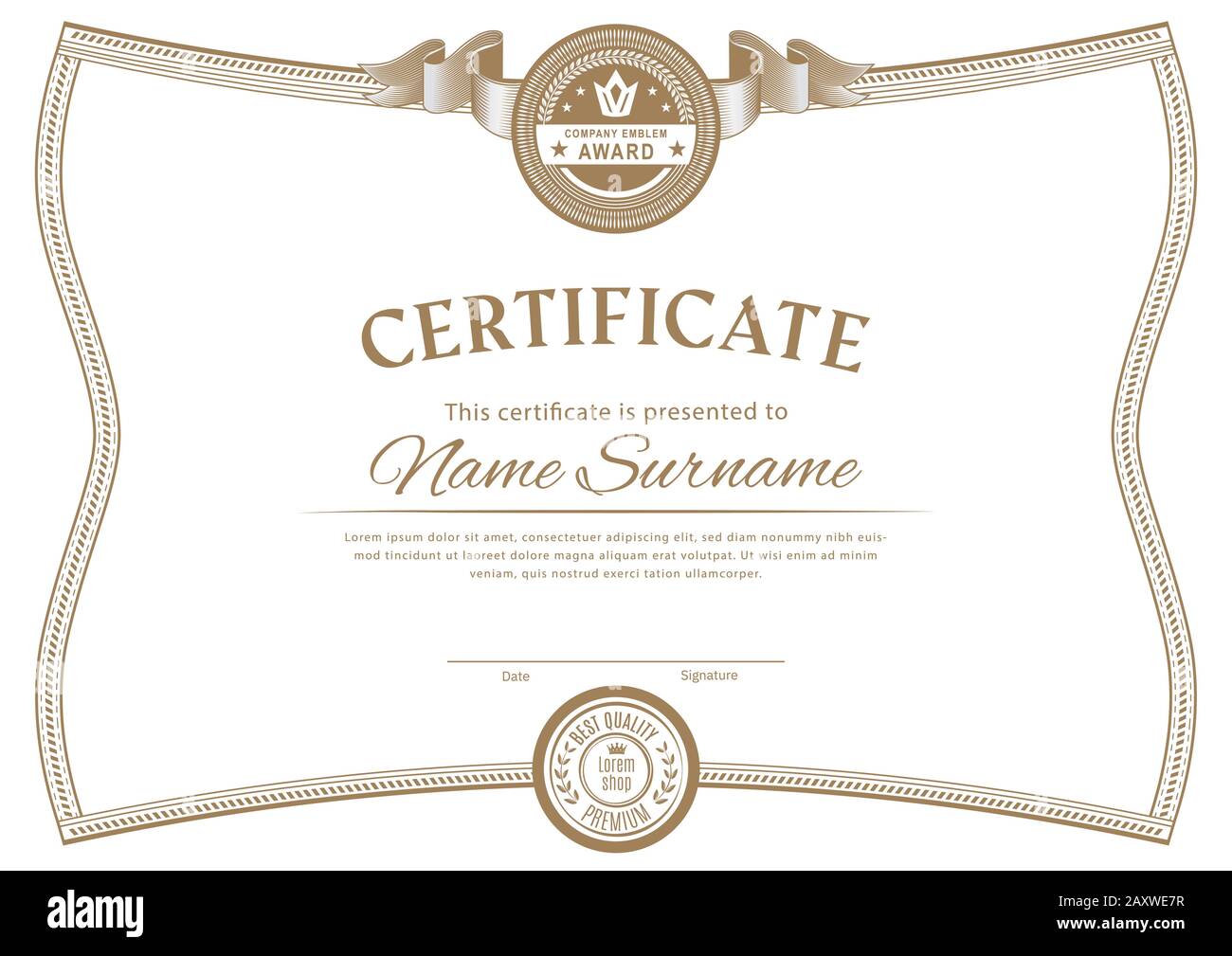 Official white certificate with vintage modern border and emblem ...