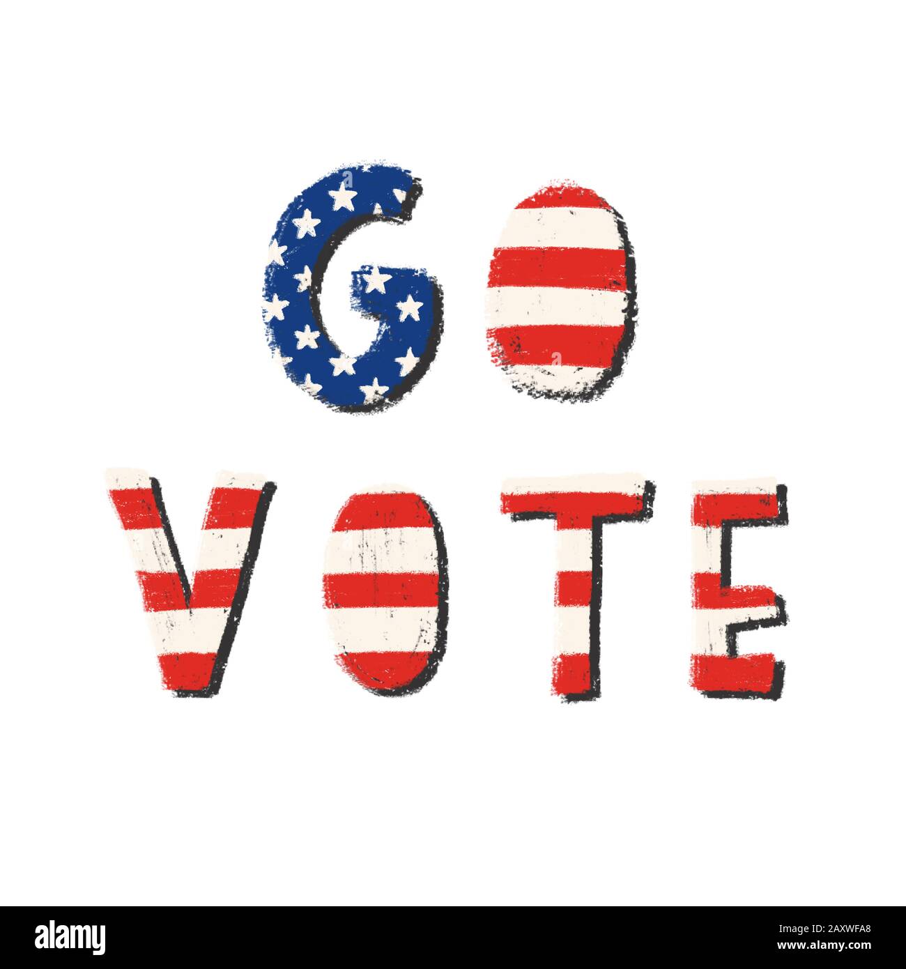 Go vote hand drawn lettering with American flag texture. Us elections ...