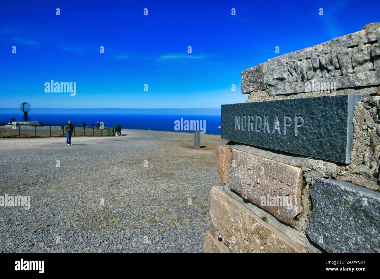 North Cape sign on the island of Mageroya, Northern Norway Stock Photo ...