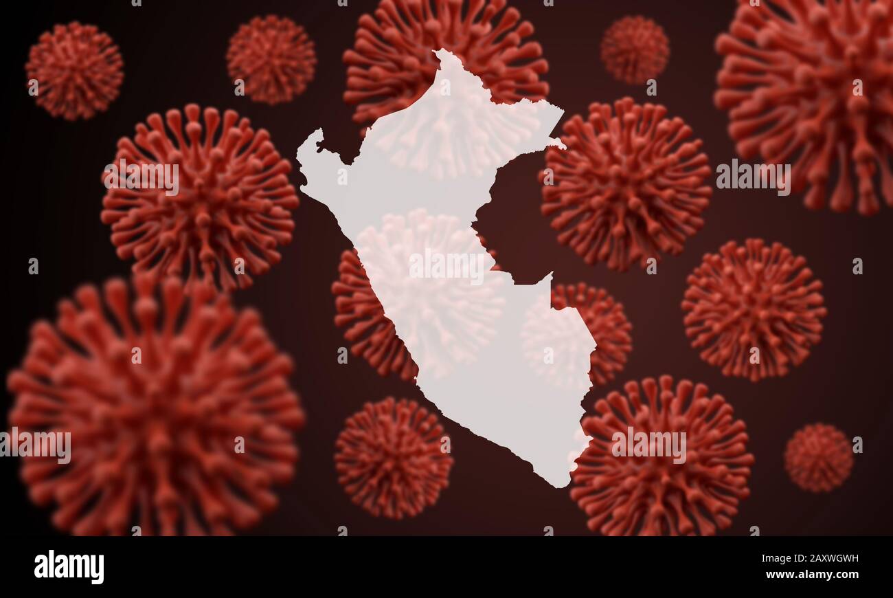 Peru map over a scientific virus microbe background. 3D Rendering Stock ...