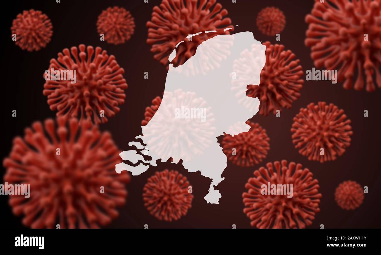 Netherlands map over a scientific virus microbe background. 3D ...