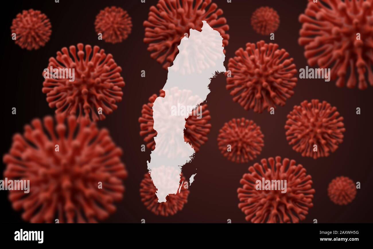 Sweden map over a scientific virus microbe background. 3D Rendering ...