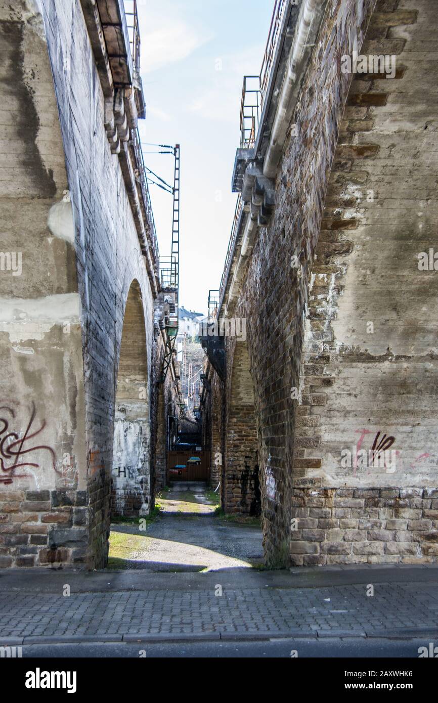 stone railway line under a blue sky Stock Photo - Alamy