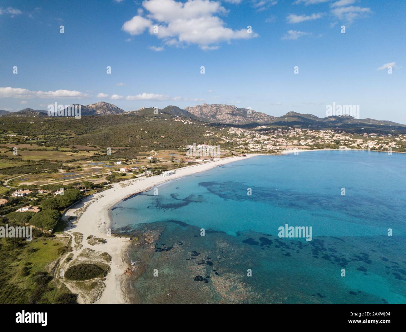 Aerial view of Pittulongu, White Beach in Olbia, blue water, amazing ...
