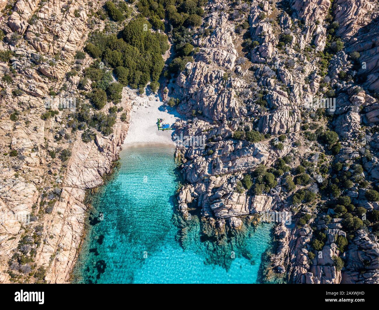 Aerial view of the coast of Cala Coticcio, one of the most Beautiful ...