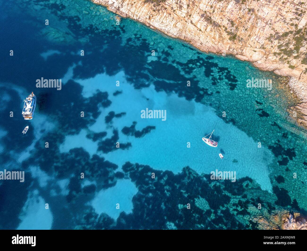 Aerial view of the coast of Cala Coticcio, one of the most Beautiful ...