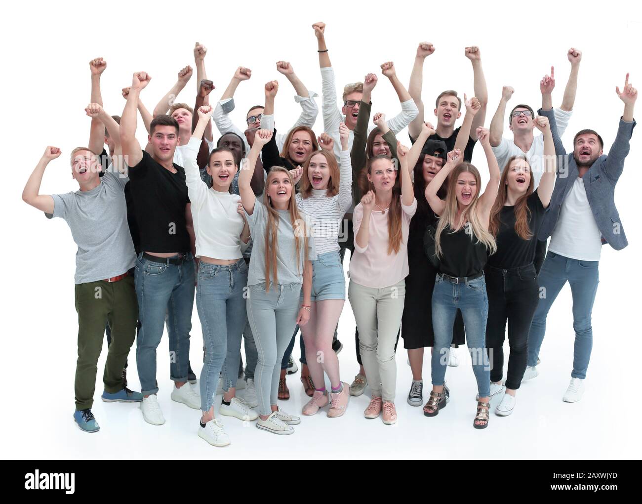 ambitious team of young people with hands up Stock Photo - Alamy